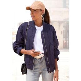 Steppjacke Lascana, Damen, Gr. 34, blau (marine), Web, Obermaterial: 100% Baumwolle. Futter: 100% Baumwolle, unifarben, figurumspielend hüftbedeckend, Rundhals, Jacken, in modischer Optik mit Taschen, Bomber-Design