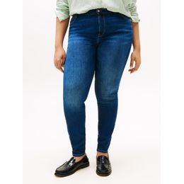 Skinny-fit-Jeans Tommy Hilfiger Curve "CRV DNM BLACK HARLEM U SKINNY HW", Damen, Gr. 46, N-Gr, blau (new doreen), Denim/Jeans, Obermaterial: 92% Baumwolle, 6% Elastomultiester, 2% Elasthan, unifarben, Jeans, in großen Größen