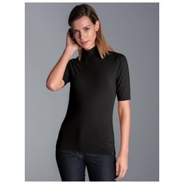 T-Shirt TRIGEMA "TRIGEMA T-Shirt mit elastischem Stehkragen", Damen, Gr. L, schwarz, 94% Viskose, 6% Elastan, Shirts