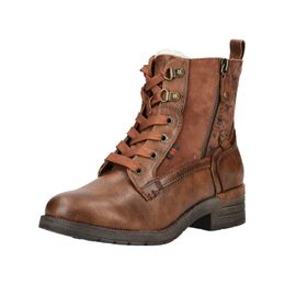 Schn&uuml;rstiefelette Mustang Shoes "Mustang Shoes Stiefelette Lederimitat/Textil", Damen, Gr. 38, braun, Lederimitat, Textil, Schuhe Schn&uuml;rstiefelette