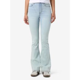 Bootcut-Jeans Noisy may "NMSALLIE HW SKINNY FLAR VI515LB FWD NOOS", Damen, Gr. 30, Länge 32, blau (light blau denim), Denim/Jeans, Obermaterial: 75% Baumwolle, 18% Polyester, 5% Viskose, 2% Elasthan, unifarben, skinny fit, Jeans