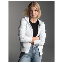 Sweatjacke TRIGEMA "TRIGEMA Kapuzenjacke", Damen, Gr. M, weiß, 50% Baumwolle, 50% Polyester, Sweatjacken
