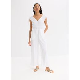bonprix Jumpsuit aus strukturiertem Cr&ecirc;pe, wei&szlig;, Gr.48/50 (XL), Moderner und weitgeschnittener Jumpsuit