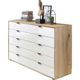 Schubkastenkommode Wiemann "Cardiff Sideboard, Wäscheschrank, teilmassiv Bianco-Eiche, Schubladen", braun, B:141cm, Sideboards, Schubkästen inklusive Selbsteinzug und Dämpfung