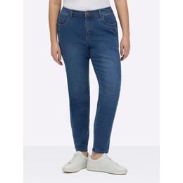 Bequeme Jeans sheego, Damen, Gr. 46, Normalgrößen, schwarz denim, 74% Baumwolle, 22% Polyester, 3% Viskose, 1% Elasthan, unifarben, lang, Jeans