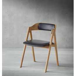 Holzstuhl HAMMEL FURNITURE "Findahl by Hammel Mette", schwarz (natur, schwarz), B:52cm H:75cm T:54cm, Leder, Massivholz, Stühle, Massivholz, mit Sitz und Rückenpolster aus Leder
