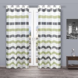 Gardine decolife "Liko" Gr. 1, grün (grau, grün, weiß), B:135cm H:245cm, Wirkware, Polyester, Gardinen, Ösenschal Liko grau-grün gestreift