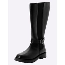 Weitschaftstiefel sheego, Damen, Gr. 41, schwarz, Leder, Schuhe