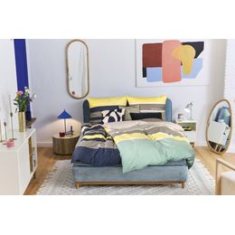 Bettwäsche Tom Tailor HOME "Carl in Gr. 135x200 oder 155x220 cm", gelb (gelb, marine), B/L: 155cm x 220cm, 1 Stk., 1 Stk., Renforcé, B/L: 80cm x 80cm, 3 Stk., Renforcé, Obermaterial: 100% Baumwolle, Bettwäsche, mit GRATIS-Zugabe: Spannbettlaken, 100% Baumwolle, mit Reißverschluss