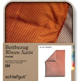 Bettbezug Schlafgut "Woven Satin Fade mit feinen Streifen", rot (grau light, rot mid), L:200cm, Mako-Satin, Obermaterial: 100% Baumwolle, Bettbezüge, mit Farbverlauf, Mix & Match: passender Kissenbezug erhältlich