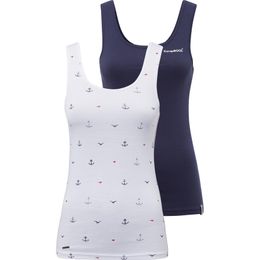 Ripptanktop Kangaroos, Damen, Gr. 32/34 (XS), blau (weiß, marine), Rippware, Obermaterial: 100% Baumwolle. Obermaterial weiß: 100% Baumwolle, bedruckt, kontrastfarbene Details, unifarben, Basic, sehr figurbetont hüftbedeckend, Rundhals, Tops, im Doppelpack - 1x uni + 1x bedruckt