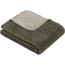 Wohndecke Ibena "Wohndecke Doubleface Dublin", khaki, oliv, B:220cm L:240cm, Baumwolle, Polyacryl, Polyester, Wohndecken, in trendigen Farben