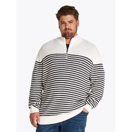 Tommy Hilfiger Big & Tall Troyer "BT-RACKING STRUCTURE ZIP MOCK-B", Herren, Gr. 5XL, blau (ivory petal, desert sky), Strick, Obermaterial: 100% Baumwolle, TOMMY HILFIGER BIG & TALL, geringelt, Rippbündchen, Pullover, Große Größen, mit feiner Struktur