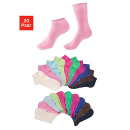 H.I.S. Basicsocken H.I.S, Damen, Gr. 39-42, 2x rosa, 2x pink, 2x altrosa, 6x blau, 2x braun, 4x grün, 2x ecru, Baumwollmischung, unifarben, elastisch, Socken, zwei Längen im Kombi Pack