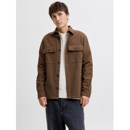 Jack & Jones Langarmhemd JACK & JONES "JPRRAYLE MELANGE SOLID L/S OVERSHIRT SN", Herren, Gr. XS, primary_ausgabeGroessentyp, malt ball, Web, Obermaterial: 100% Baumwolle, unifarben, Modisch, regular fit, Hemden