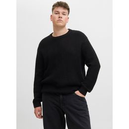 Jack & Jones PlusSize Strickpullover "JJGLOBAL KNIT CREW NECK PLS", Herren, Gr. 4XL, schwarz, Strick, Obermaterial: 67% Polyacryl, 33% Baumwolle, JACK & JONES PLUSSIZE, unifarben, normal, Rundhals, Pullover