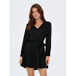 Tunikakleid Only "ONLNEW ALENA LIFE L/S SHORT DRESS WVN", Damen, Gr. XL, N-Gr, schwarz, Web, Obermaterial: 100% Polyester, unifarben, regular fit, V-Ausschnitt, Kleider, Sommerkleid