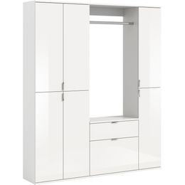 Garderoben-Set Inosign "Trondheim, Breite 152 cm, 5-teilig, bestehend aus:", weiß (weiß nb, weiß hochglanz), B:152cm H:193cm T:34cm, Kastenmöbel-Sets, 2x Garderobenschrank, 1 Kommode, 1 Garderobenstange, 1 Ablageboden