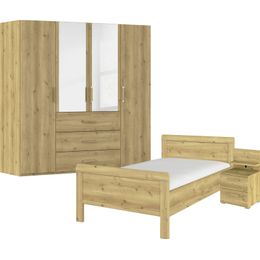 Schlafzimmer-Set Rauch "Komplettschlafzimmer Schlafzimmer EVELYN", braun (asteiche), Bett 120x200cm + ohne Matratze, B/H: 120cm x 200cm, Bett 120x200cm, Holzwerkstoff, Schlafzimmermöbel-Sets, Schrank und Bett in 2 Breiten, Nachttisch mit Paneel MADE IN GERMANY