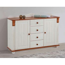 Kommode Home Affaire "Sideboard, Anrichte, mit 3 Schubladen, 2 Türen", weiß, kirscbaumfarben, B:130cm H:91cm T:40cm, FSC-zertifiziertes Massivholz, Sideboards, aus massiver Kiefer, Breite 130 cm