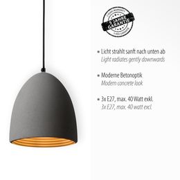 Paul Neuhaus Pendelleuchte "ETON", grau (beton), 3, Ø 100cm H: 120cm, 1 Stk., Leuchten, ExklusiveE27