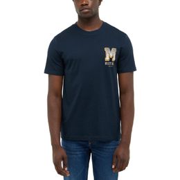 T-Shirt Mustang "Stlye Austin", Herren, Gr. L, schwarz saphire, Jersey, Obermaterial: 100% Baumwolle, bedruckt, regular fit normal, Rundhals, gerader Abschluss, Shirts, mit Logo Print
