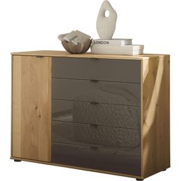 Kombikommode Wiemann "Cardiff Sideboard, Wäscheschrank, teilmassiv Bianco-Eiche, Schubladen", braun, Bianco-Eiche,Front Glasmocca, Eiche, Sideboards, verschiedenen Ausführungen, inklusive Einlegeboden