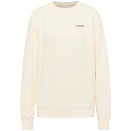 Sweatshirt Mustang "Damen Style Aberdeen", Damen, Gr. L, weiß (sanftes weiß), 100% Baumwolle, regular fit, Rundhals, Sweatshirts