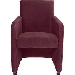 Esszimmersessel exxpo - SOFA FASHION "Barista, Loungesessel auf Rollen mit hoher Bodenfreiheit", rot (burgundy), B:61cm H:88cm T:70cm, Carabu (50%Polyester, 35%Polyacryl, 15%Polyamid);Kunstleder;NaturLeder, Sessel