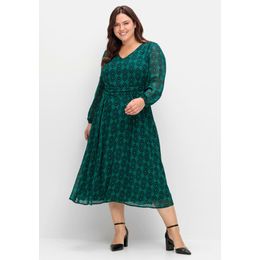 Chiffonkleid sheego by Joe Browns "Chiffonkleid", Damen, Gr. 58, Normalgrößen, grün (grün, blau), 100% Polyester, bedruckt, gemustert, wadenlang, V-Ausschnitt, Kleider