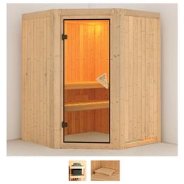 Sauna Karibu "Nanna", beige (naturbelassen), ohne Ofen, (ohne Ofen), Saunen, ohne Ofen