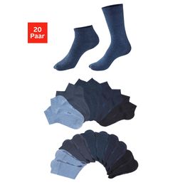 H.I.S. Basicsocken H.I.S, Damen, Gr. 39-42, 20x blautöne, Baumwollmischung, unifarben, elastisch, Socken, zwei Längen im Kombi Pack