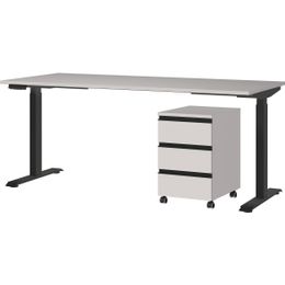 Büromöbel-Set Germania "Lemont", beige (kaschmir, schwarz), B:235cm H:120cm T:80cm, Kunststoff, Metall, Spanplatte, Arbeitsmöbel-Sets, Set bestehend aus höhenverstellbarem Schreibtisch und Rollcontainer, Topseller