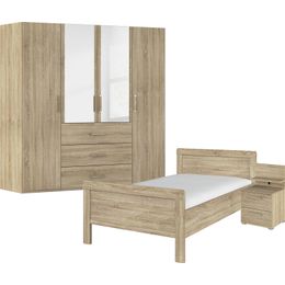 Schlafzimmer-Set Rauch "Komplettschlafzimmer Schlafzimmer EVELYN", braun (eiche sonoma), Bett 120x200cm + ohne Matratze, B/H: 120cm x 200cm, Bett 120x200cm, Holzwerkstoff, Schlafzimmermöbel-Sets, Schrank und Bett in 2 Breiten, Nachttisch mit Paneel MADE IN GERMANY
