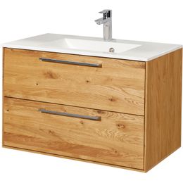 Waschtisch BASIC BY BALCULINA "Yukon", eiche, asteiche, eiche, B:80cm H:39cm T:47cm, Holz teilmassiv, Massivholz, Waschtische, Breite 80 cm,mit Waschbecken, Softlclose, Unterflurauszug