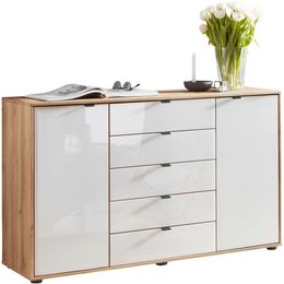 Kombikommode Wiemann "Cardiff Sideboard, Wäscheschrank, teilmassiv Bianco-Eiche, Schubladen", braun, Bianco-Eiche,Front Glas weiß, Eiche, Sideboards, verschiedenen Ausführungen, inklusive Einlegeböden