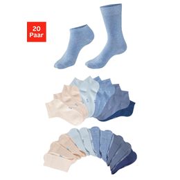 H.I.S. Basicsocken H.I.S, Damen, Gr. 35-38, 4x jeans, 2x ecru, 4x beige, 4x hellblau, 4x blau, 2x dunkelblau, Baumwollmischung, unifarben, elastisch, Socken, zwei Längen im Kombi Pack