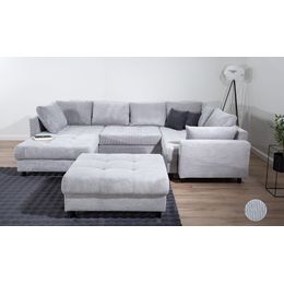 Wohnlandschaft Collection AB, B:298cm H:44cm T:203cmhellgrau, 100%Polyester, Sofas, "Toni U-Form mit Armlehne", inkl. Hocker und Zierkissen in