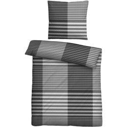 Bettwäsche Biberna "0004106", silber, grau, B/L: 155cm x 200cm, 1 Stk., 1 Stk., Feinbiber, B/L: 80cm x 80cm, 2 Stk., Feinbiber, Obermaterial: 100% Baumwolle, Bettwäsche, wohlig warm + weich, pflegeleicht, 100% Baumwolle, Reißverschluss
