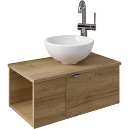 Waschtisch SAPHIR "Serie 6915 Waschschale mit Unterschrank für Gästebad, Gäste WC", braun (riviera eiche, riviera eiche, riviera eiche quer nb), B:61cm H:39,8cm T:35cm, Waschtische, 61 cm breit, 2 Türen, offenes Fach, kleine Bäder, ohne Armatur