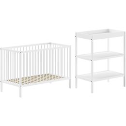 Babymöbel-Set Vipack "Dino ist das ideale Start Set für Ihr Kind aus massiver Buche", weiß, ohne Matratze, B/H: 60cm x 120cm, Schlafzimmermöbel-Sets, Babybett u. Wickelregal inkl., wahlweise in 3 Farben erhältlich