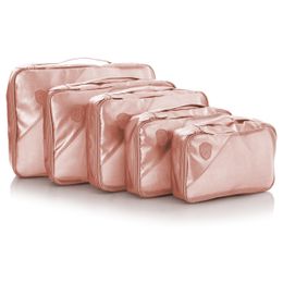 Kofferorganizer Heys "Metallic Packing Cube", rosa (rosegold), Polyurethan (PU), metallic, unifarben, Taschen, Heys x Joachim Llambi Gepäckwürfel Packwürfel Kleidertasche