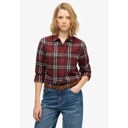Karobluse Superdry "LUMBERJACK CHECK FLANNEL SHIRT", Damen, Gr. M, rot (frontier check rot), Flanell, Obermaterial: 100% Baumwolle, kariert, relaxed fit, Blusen