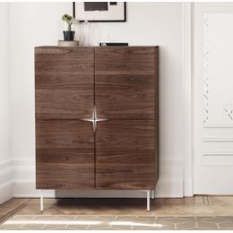 Highboard WOODMAN, braun (nuss), B:100cm H:140cm T:48cm, Sideboards, Kommode mit Holzfurnier aus Eiche, im Skandinavischen Design