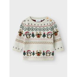 Weihnachtspullover name it "NBNRALKO LS KNIT", Mädchen, Gr. 62, peyote melange, Strick, Obermaterial: 100% Baumwolle, gemustert, Rundhals, Pullover