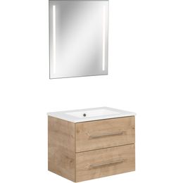 Waschtisch Fackelmann "Waschplatz-Set B.Clever", braun (korpus und fronten optik asteiche, optik asteiche), B:62,2cm T:48cm, Waschtische, 3-teilig