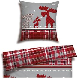 Bettwäsche Schiesser "Salous aus weichem Baumwollflanell mit Winterprint", rot, B/L: 135cm x 200cm, 1 Stk., 1 Stk., Feinbiber, B/L: 80cm x 80cm, 2 Stk., Feinbiber, Obermaterial: 100% Baumwolle, Bettwäsche, Made in Green