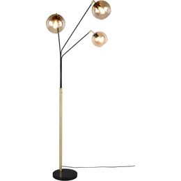 Trio LEUCHTEN Stehlampe "PAXTON, dreiflammige Stehleuchte, Glas Lampenschirme, Arme verstellbar", goldfarben, 3, H: 200cm, 1 Stk., Leuchten, exkl. 3x E27 max 10W, Höhe 200cm Breite 67cm, Kippschalter, 2m Kabel