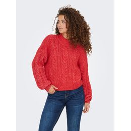 Stehkragenpullover Only "ONLIDA LIFE LS HIGH NECK KNT", Damen, Gr. L, salsa detail:melange, Strick, Obermaterial: 82% Polyester, 14% Polyacryl, 4% Wolle, meliert, regular fit, Rippstrickbündchen, Pullover