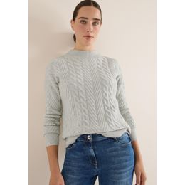 Strickpullover Cecil, Damen, Gr. M (40), metal grau melange, Strick, Obermaterial: 37% Baumwolle, 34% Polyacryl, 26% Polyester, 3% Elasthan, Zopfmuster, meliert, regular fit hüftbedeckend, hoch geschlossener Ausschnitt, Rippstrickbündchen, Pullover, mit Turtle Neck, Zopfmuster